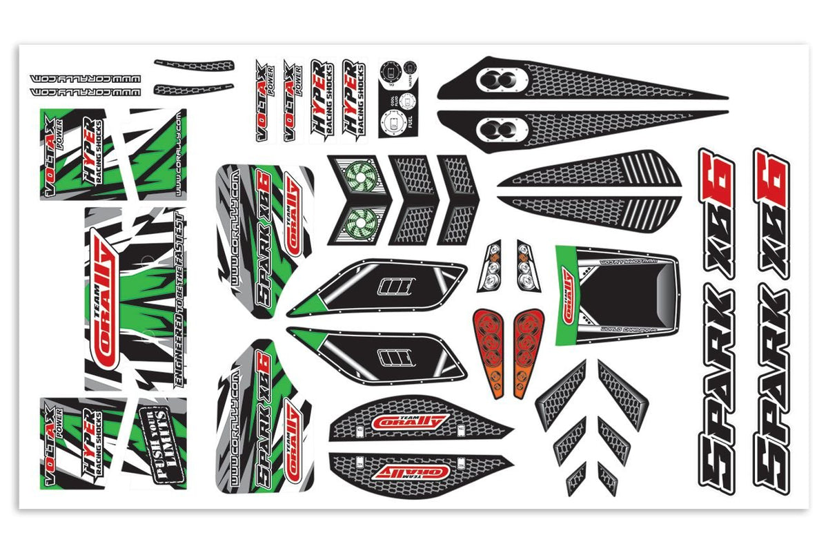 Body Decal Sheet, Spark XB6, Green, 1pc| Hobby Recreation Products